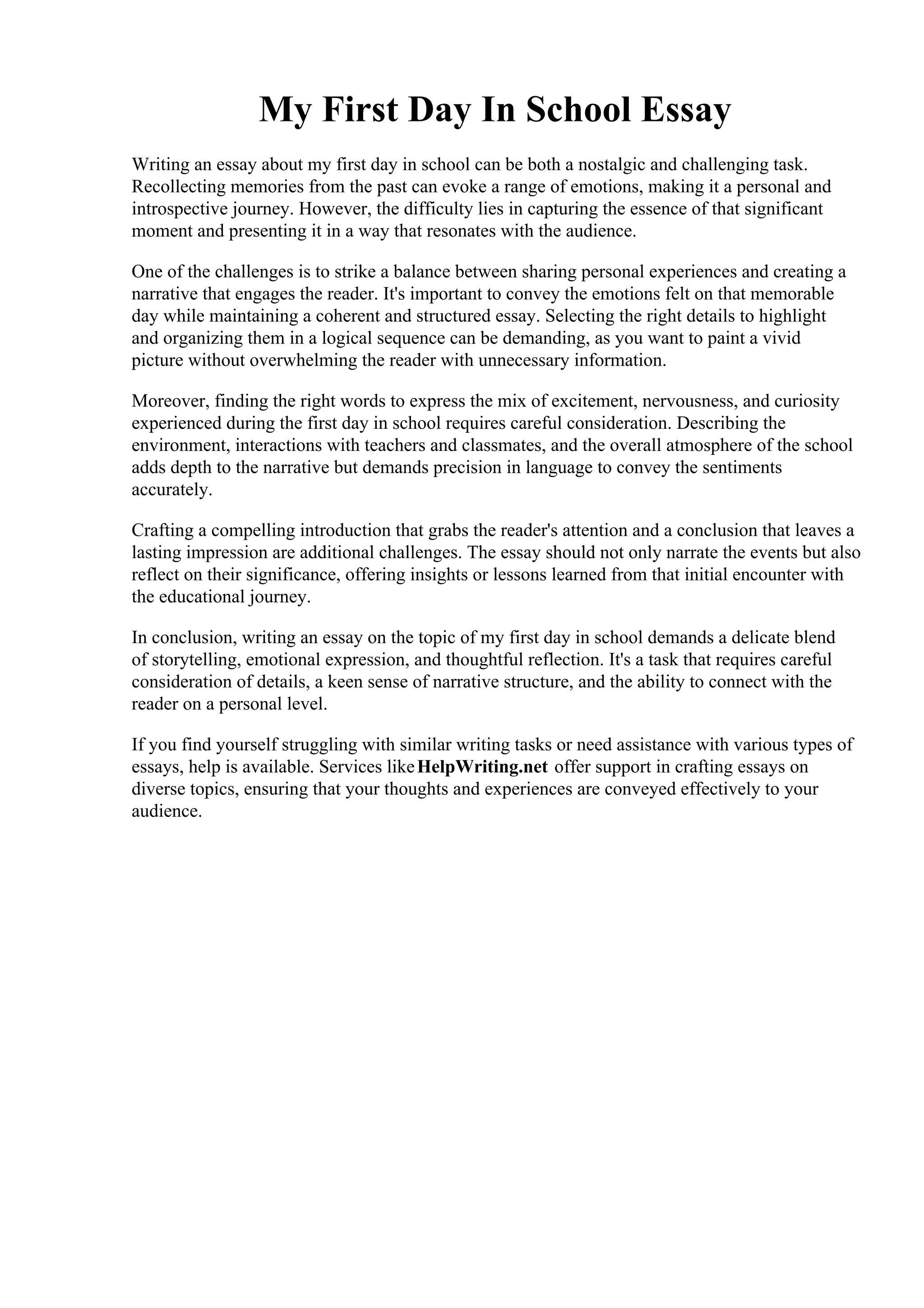 My First Day In School Essay. My First Day At School Short Essay In ...