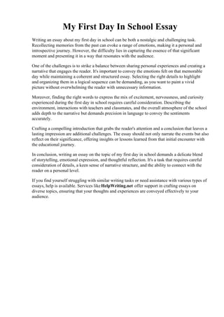 My First Day In School Essay. My First Day At School Short Essay In ...
