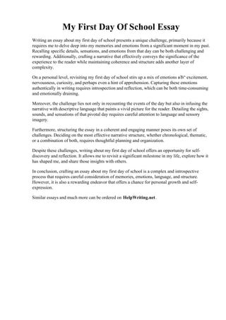 My First Day Of School Essay. . My First Day At School Essay-For all ...