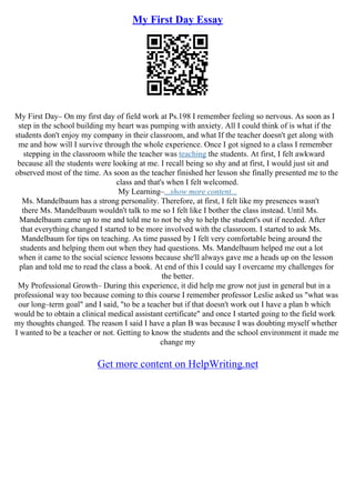 My First Essay | PDF