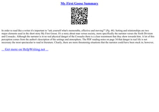 My First Goose Summary | PPT