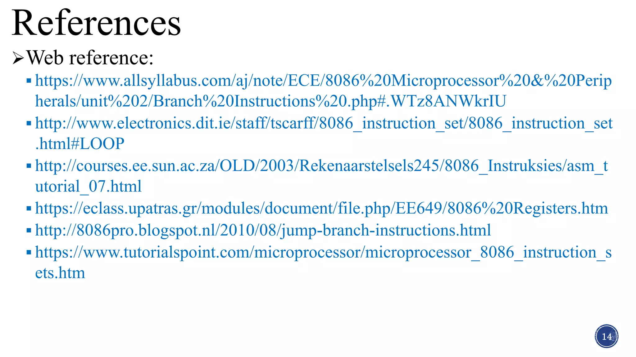 Branching instructions in 8086 microprocessor | PPTX
