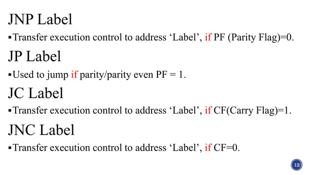 Branching instructions in 8086 microprocessor | PPTX