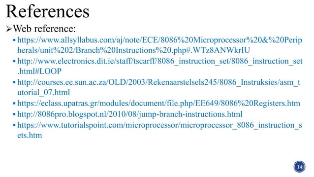 Branching instructions in 8086 microprocessor | PPTX