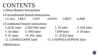 Branching instructions in 8086 microprocessor | PPTX