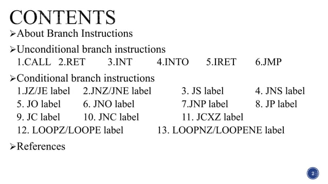 Branching instructions in 8086 microprocessor | PPTX