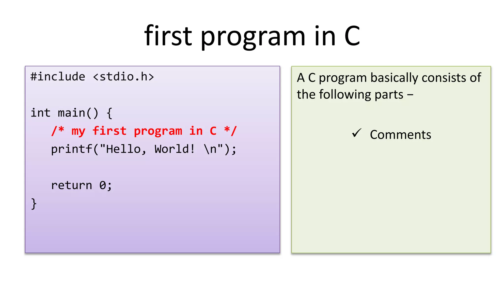 My first program in c, hello world ! | PPT