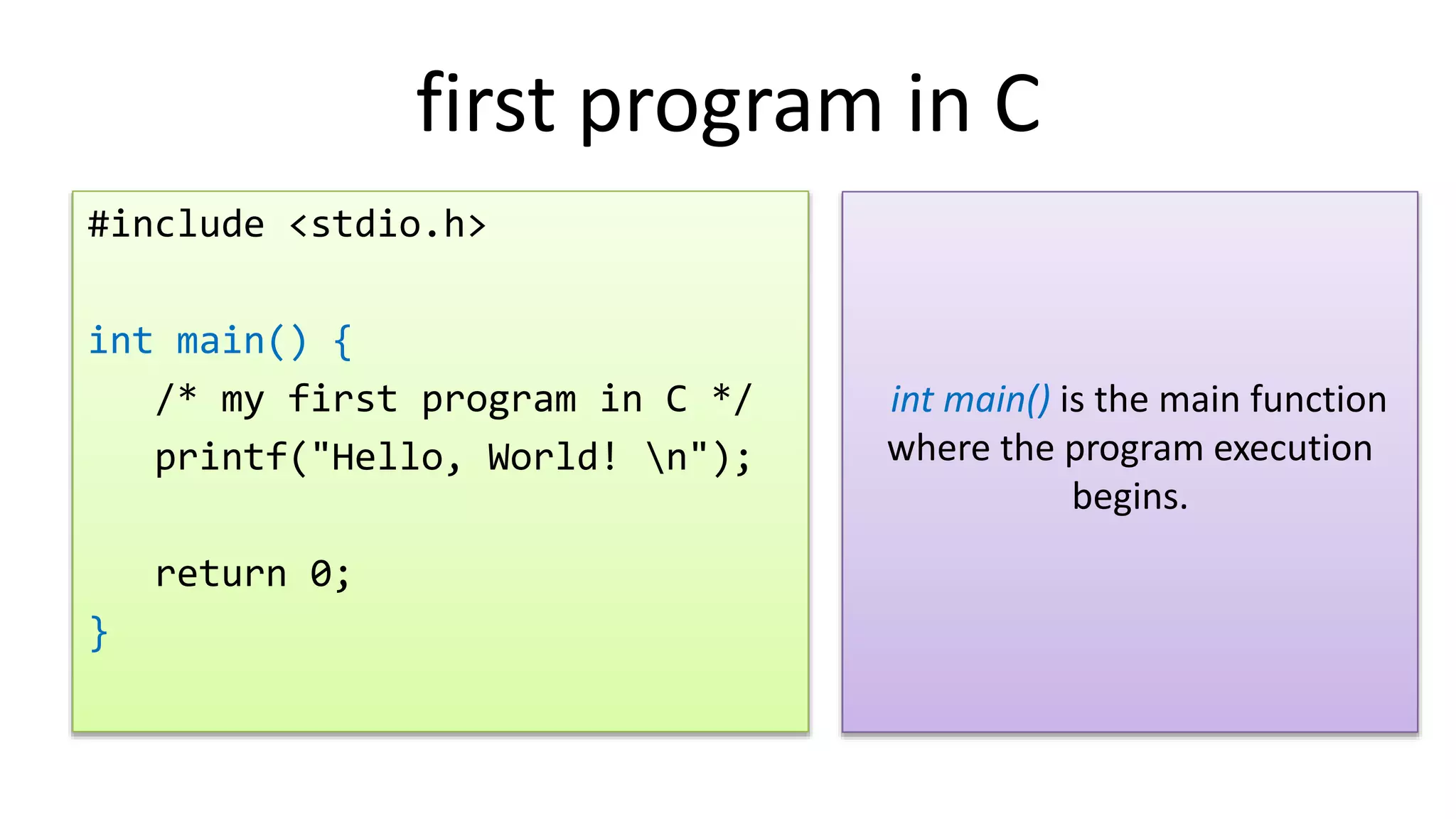 My first program in c, hello world ! | PPTX