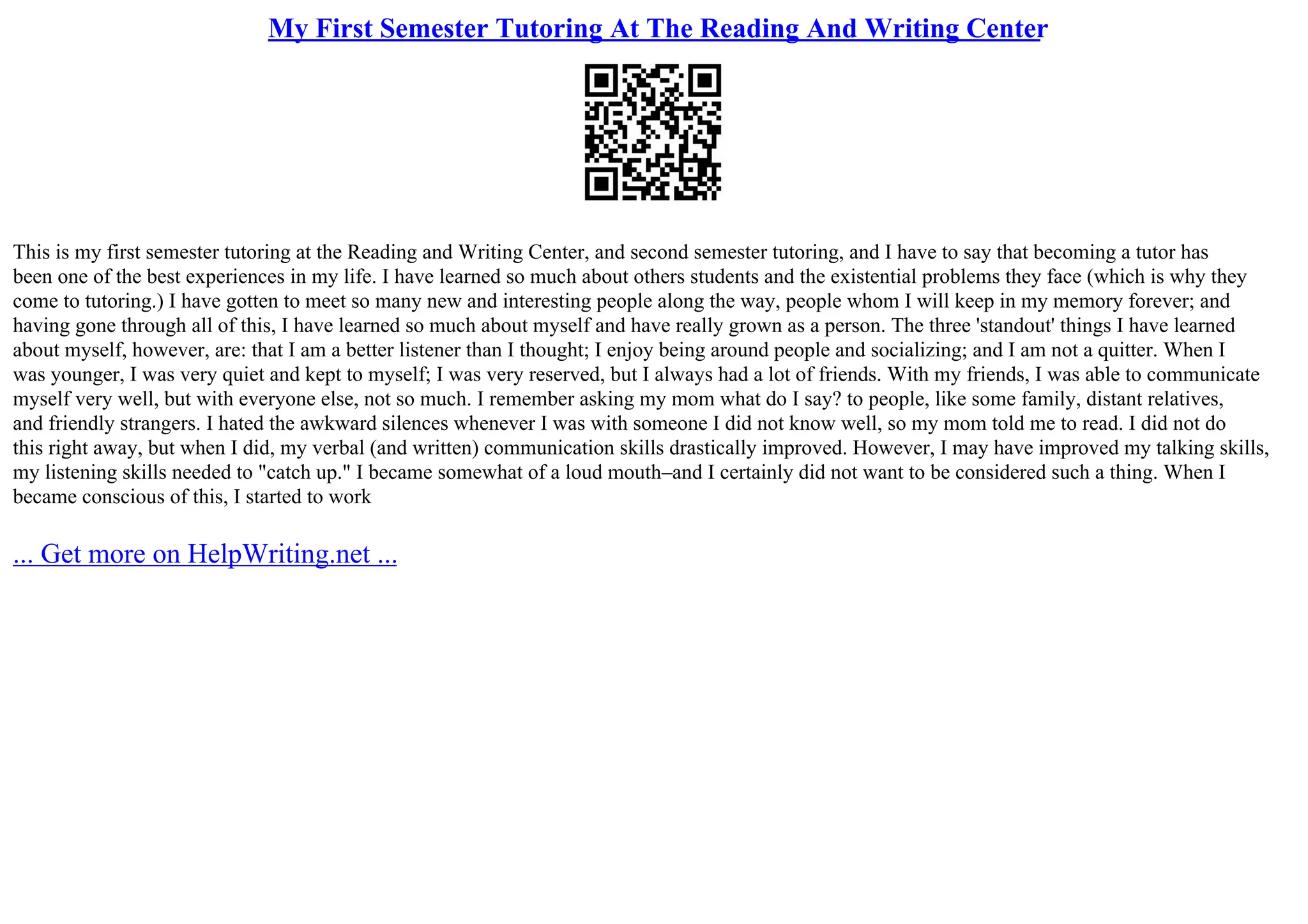 My First Semester Tutoring At The Reading And Writing Center | PPT