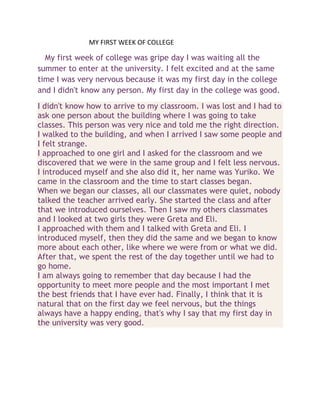 My first week of college | DOCX