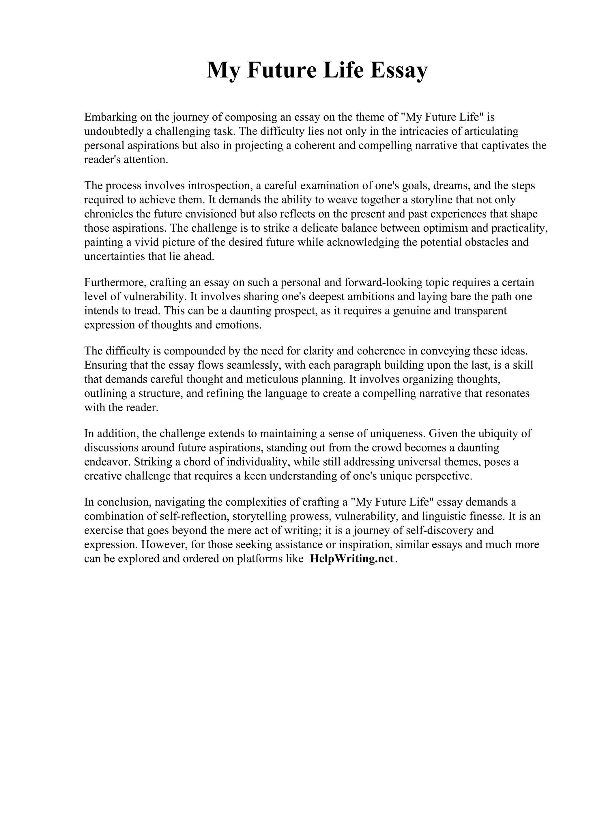 My Future Life Essay. Fieldstone Middle School | PDF