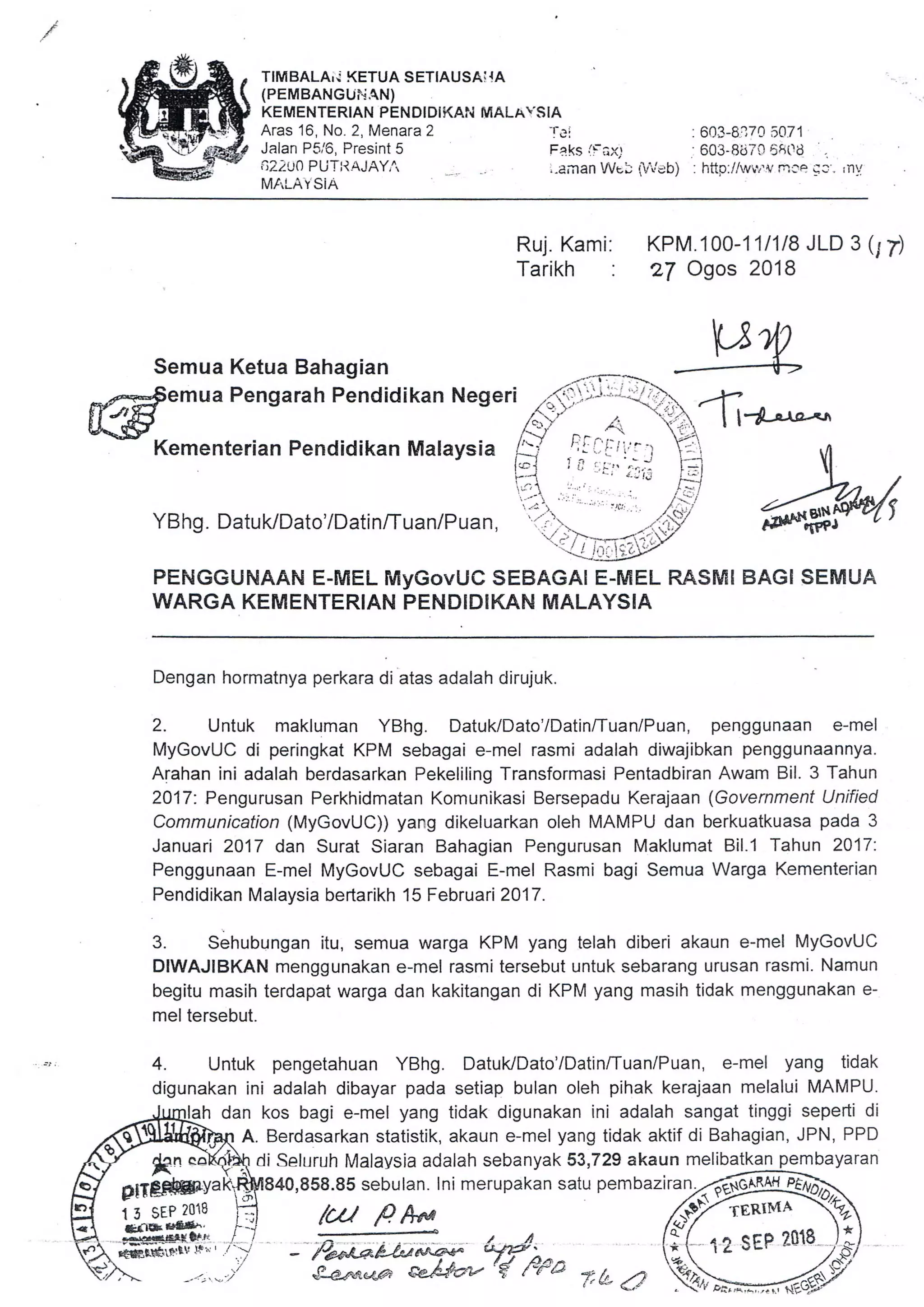 PENGGUNAAN EMEL MYGOVUC SEBAGAI EMEL RASMI BAGI SEMUA WARGA KEMENTERIAN ...