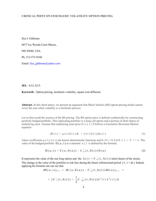 CRITICAL POINT ON STOCHASTIC VOLATILITY OPTION PRICING. | PDF