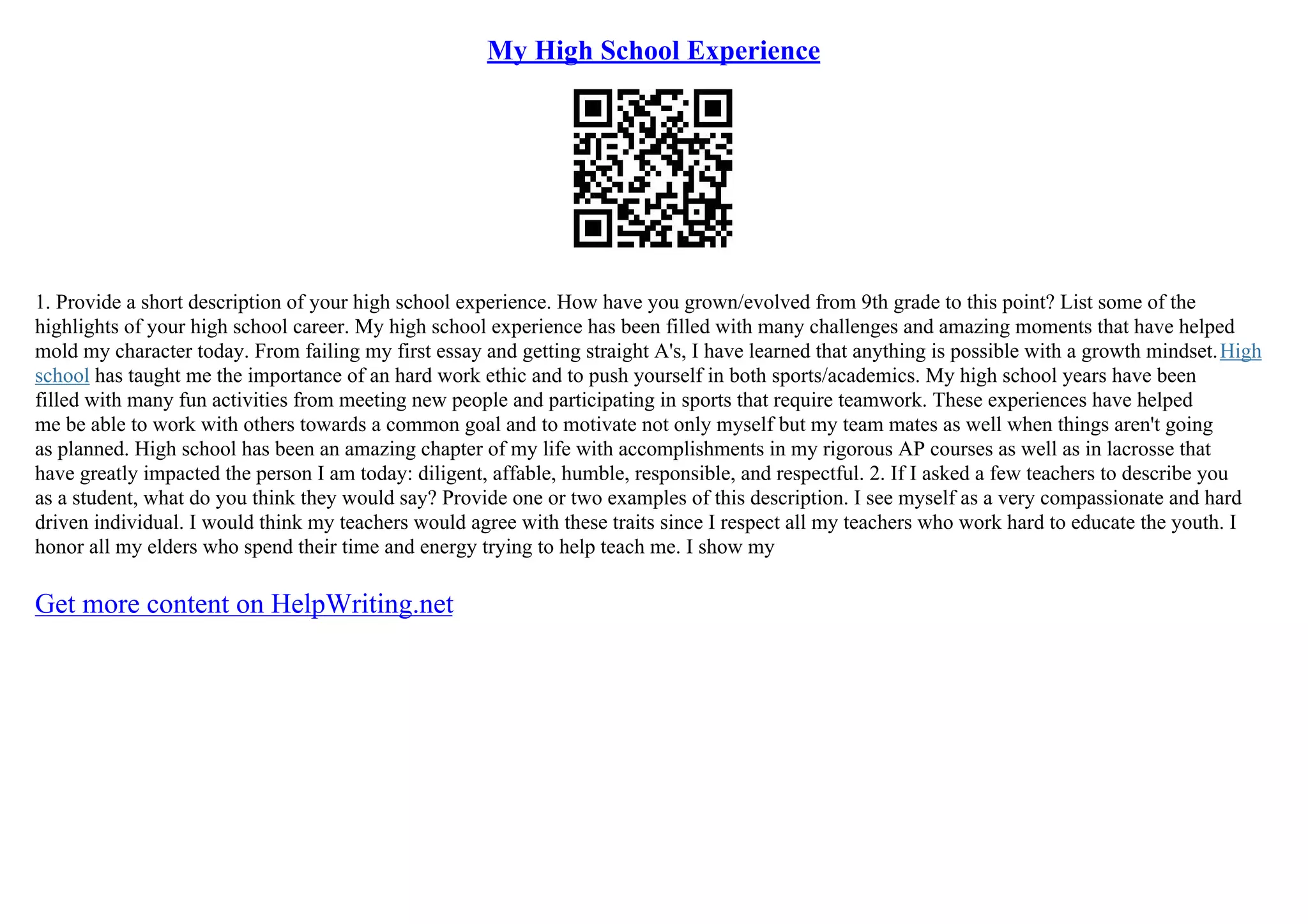 My High School Experience | PDF