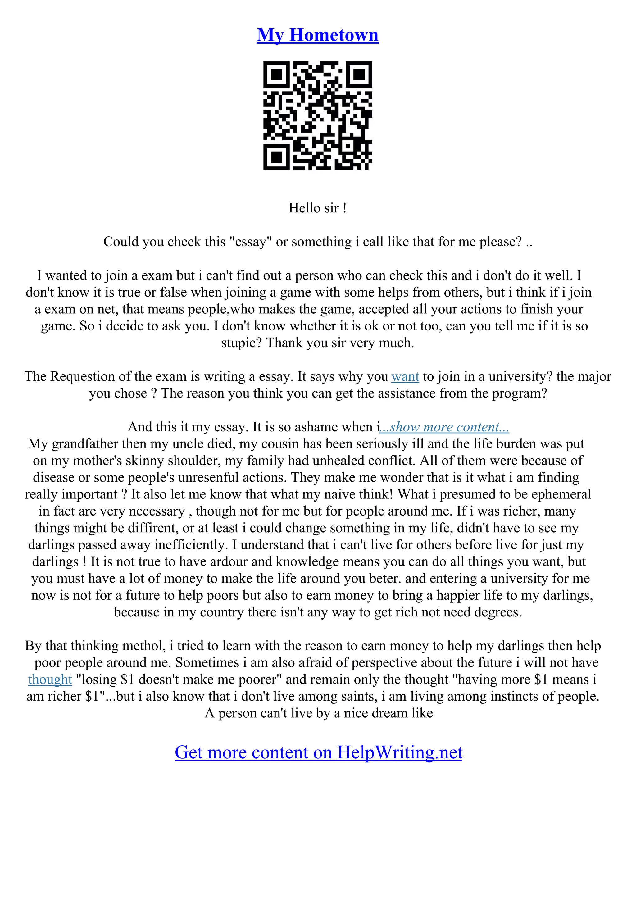 My Hometown Essay | PDF