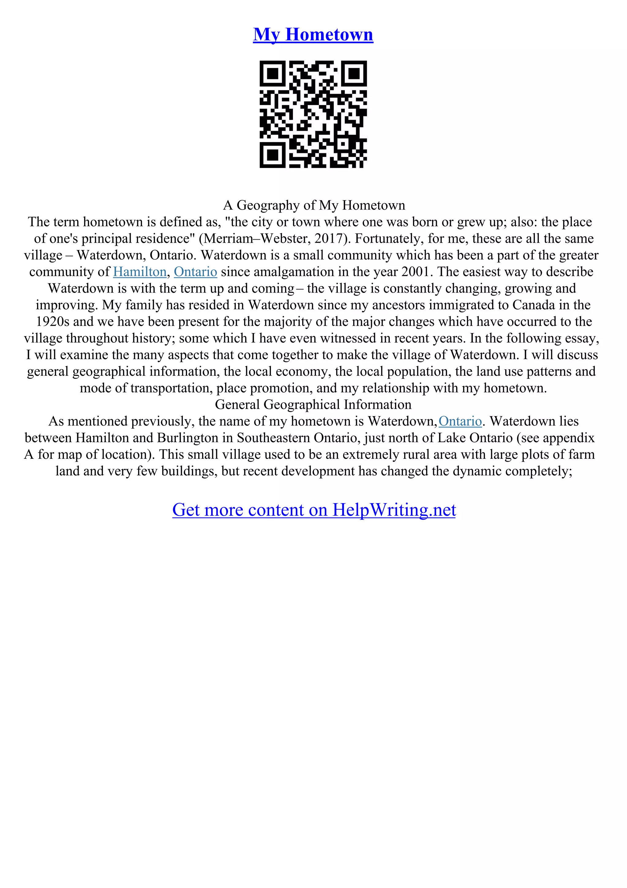 My Hometown Essay | PDF
