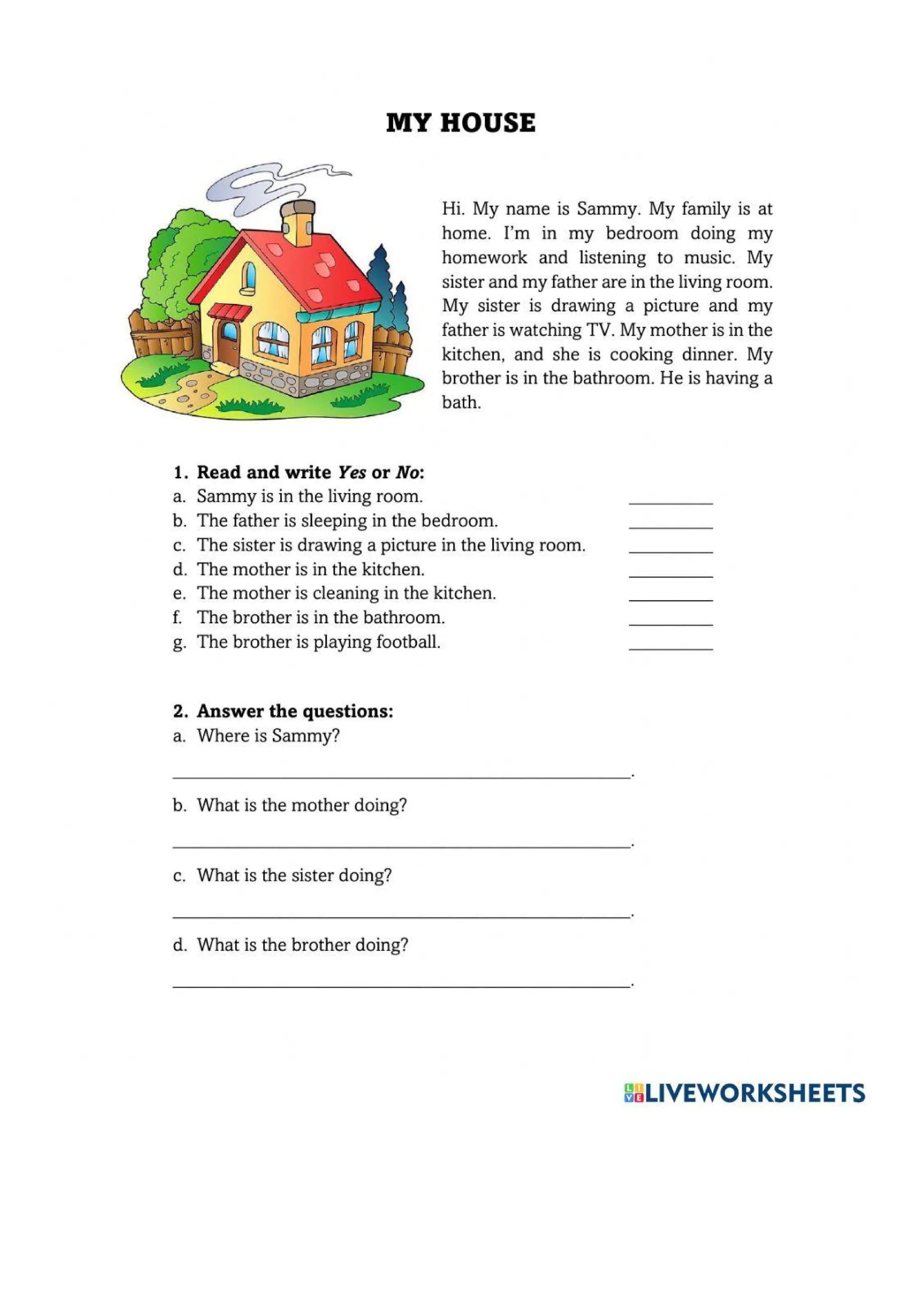 READING COMPREHENSION- MY HOUSE MY HOUSE | PDF