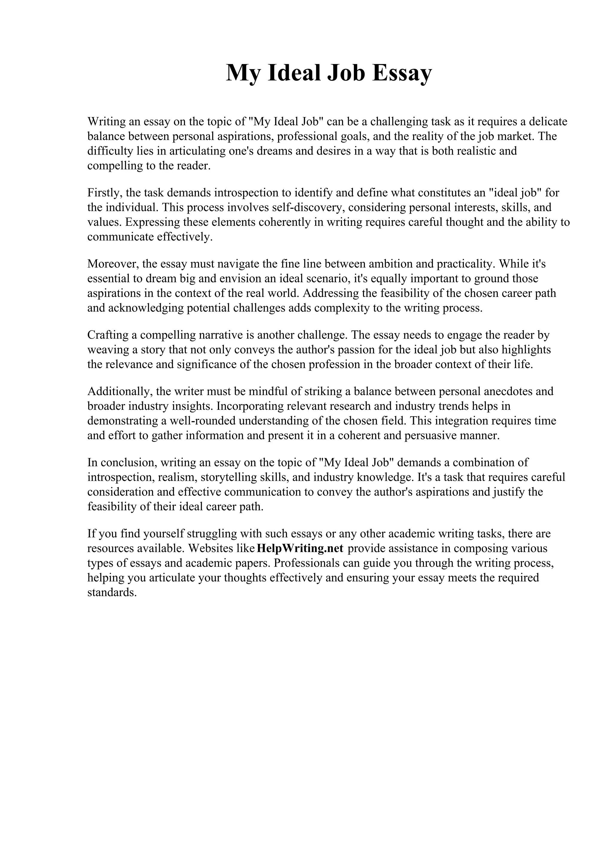 My Ideal Job Essay.pdf | Freelance Writing | Content Production