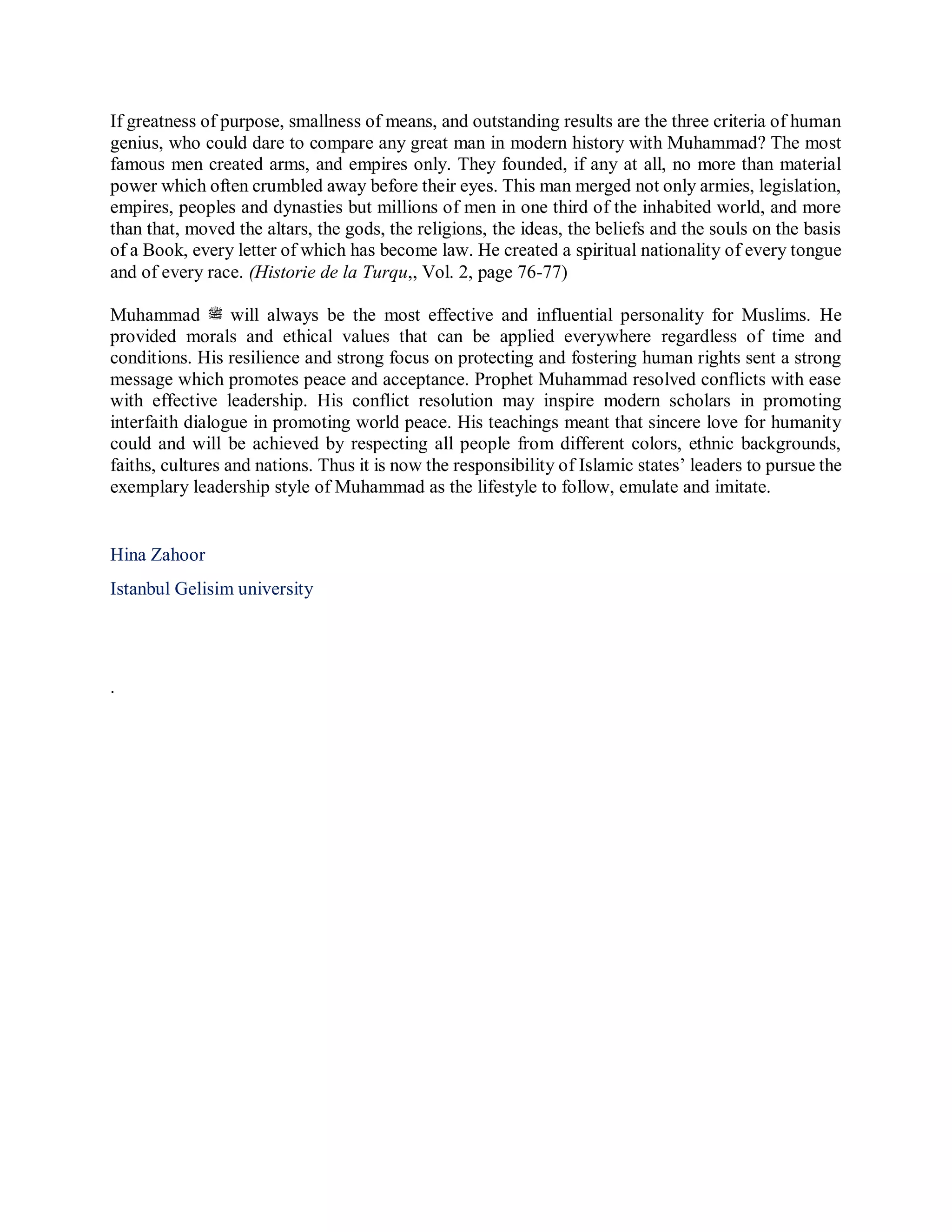 Muhammad صلى الله عليه وسلم an inspirational and charismatic leader | PDF