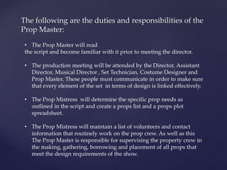 My job roles and responsibilities props mistress | PPTX