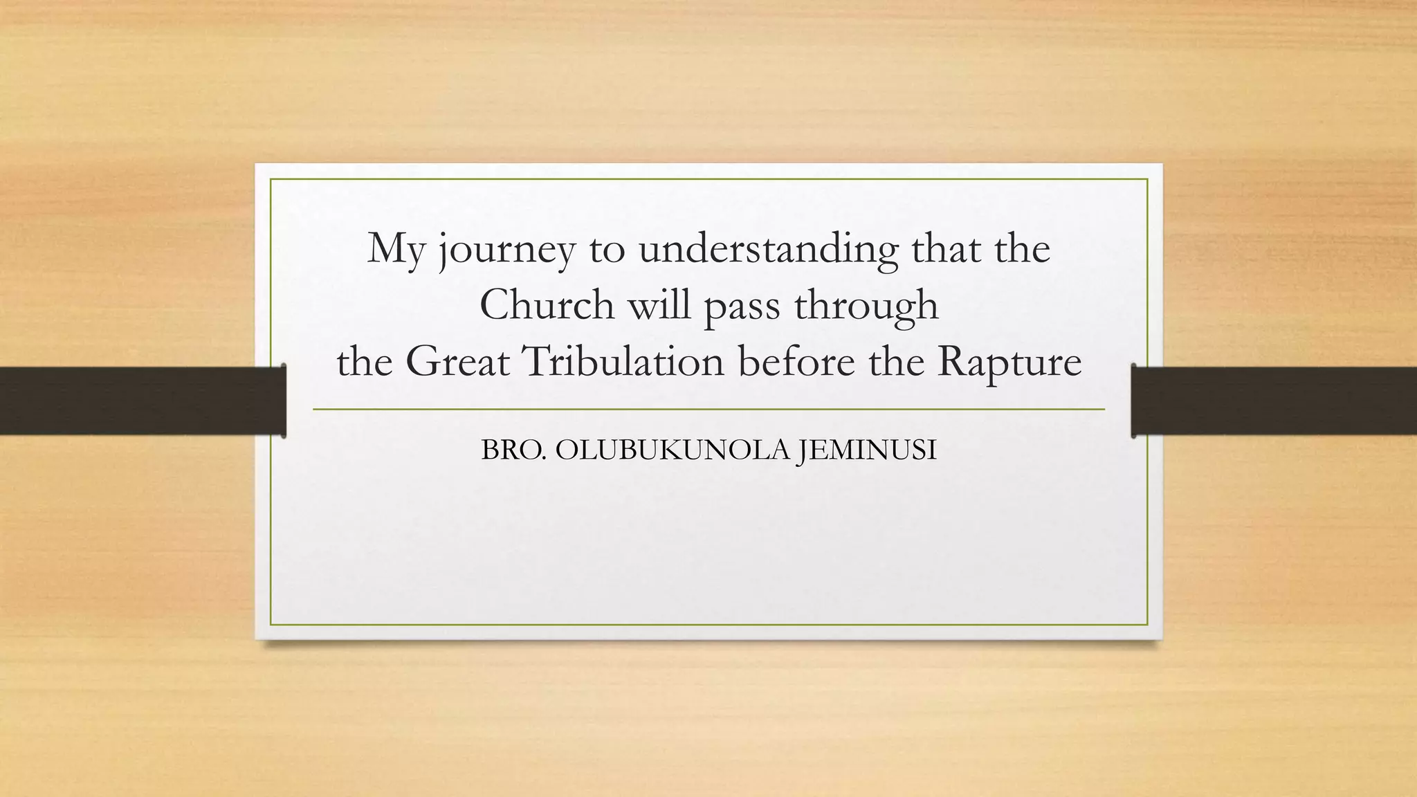 My journey to understanding that the Church will pass through Great ...