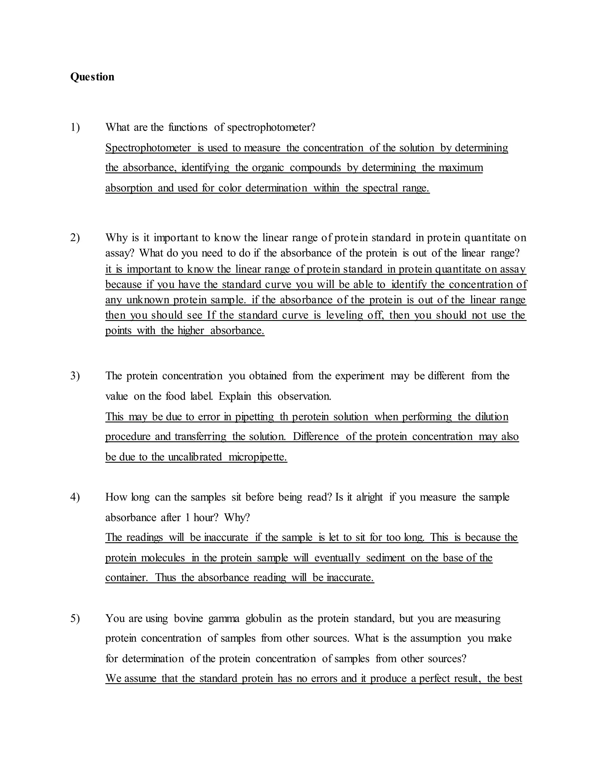Practical 3 Quantitative determination of protein concentration using ...