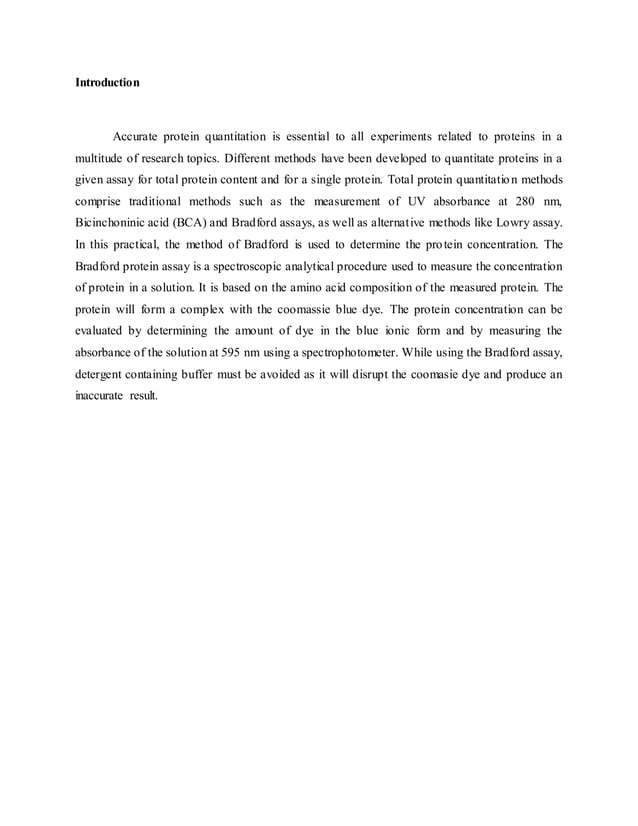 Practical 3 Quantitative determination of protein concentration using spectrophotometry | DOCX ...