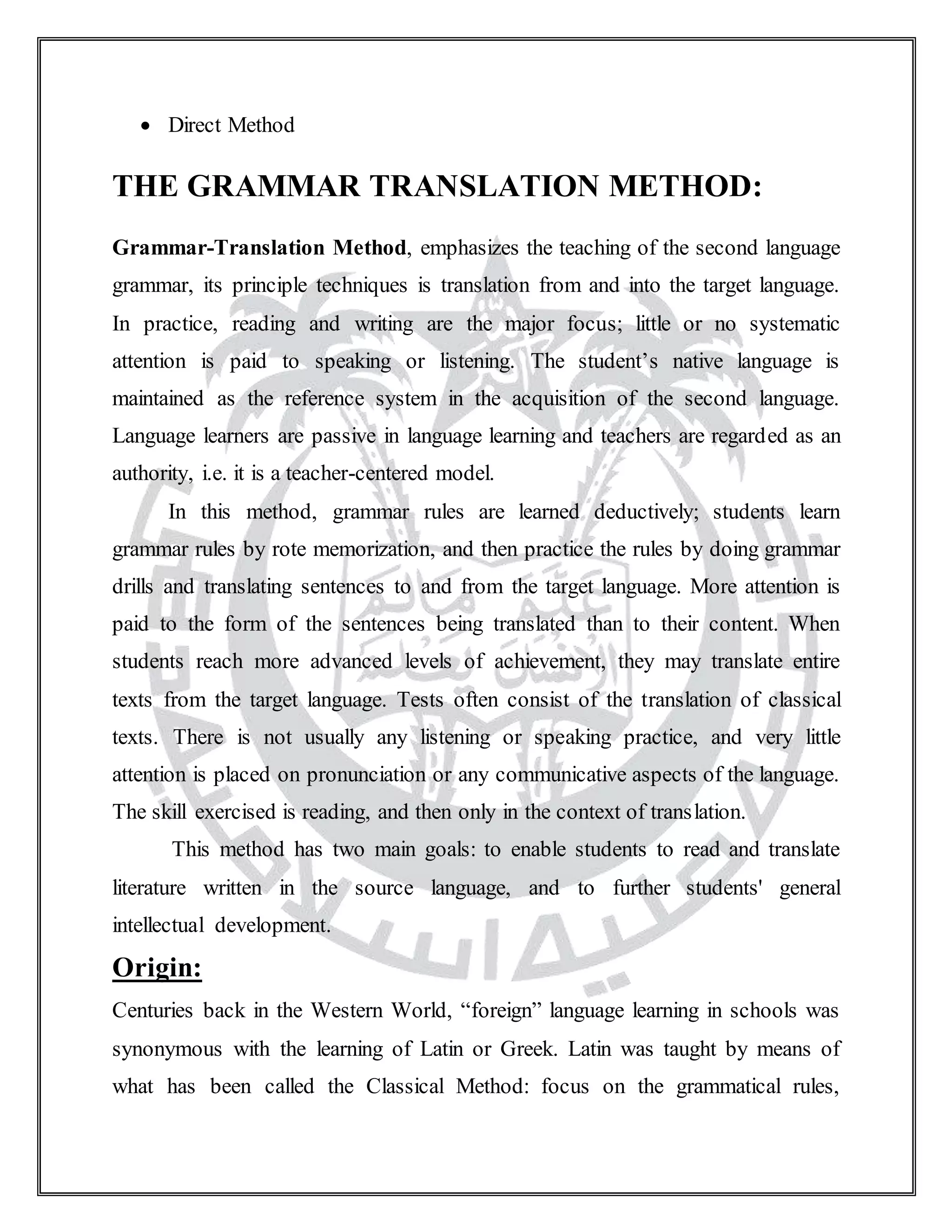 Grammar-Translation & Direct Methods | PDF