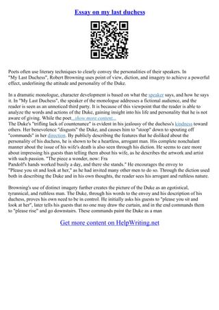 My Last Duchess Essay | PDF