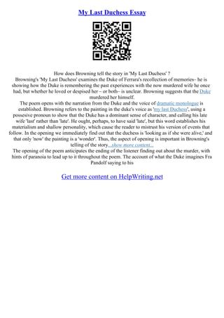My Last Duchess Essay | PDF