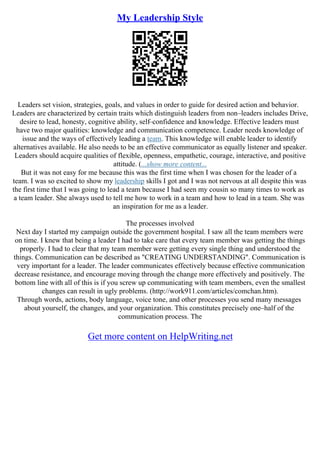 My Leadership Style Essay | PDF