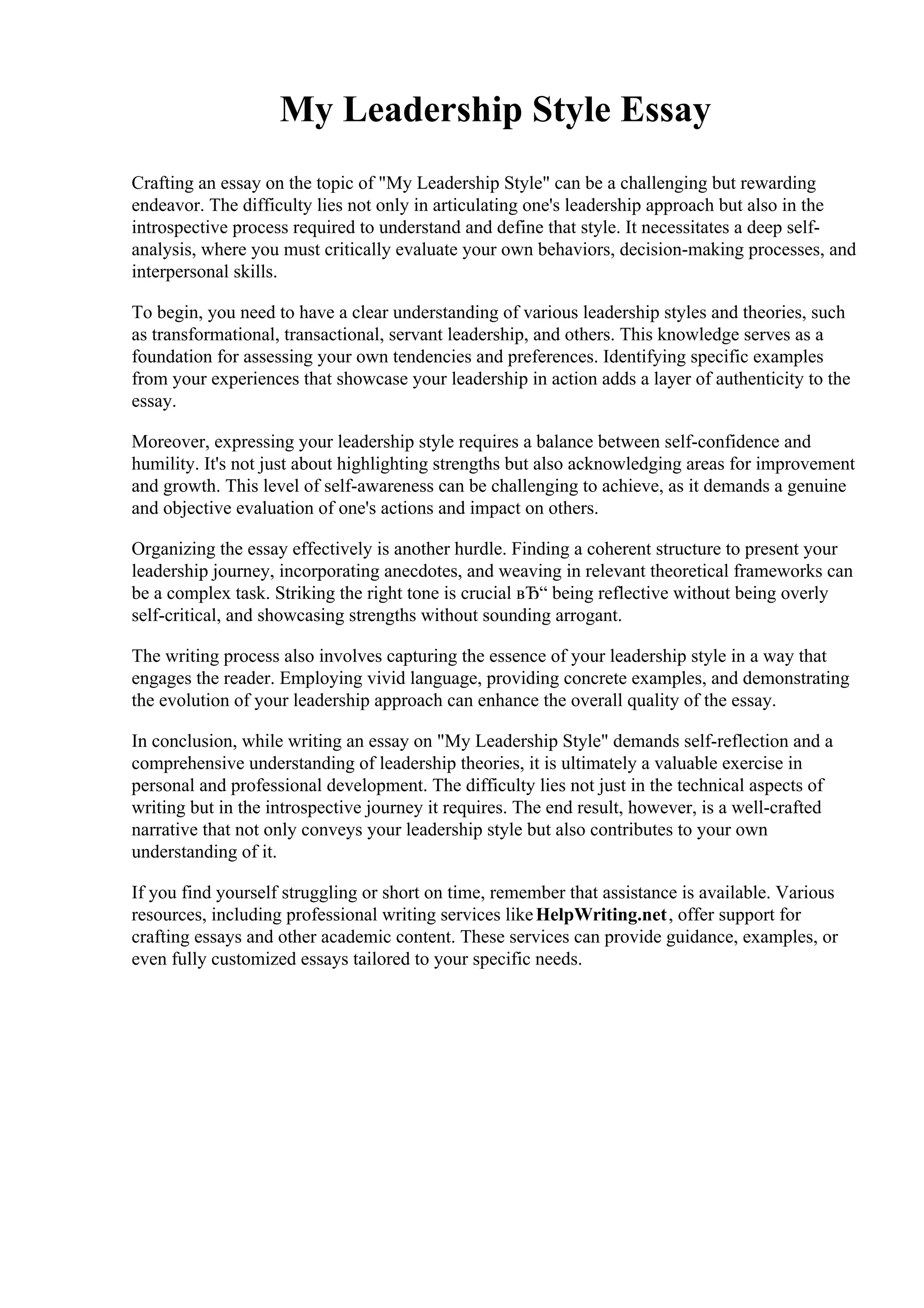 My Leadership Style Essay.pdf | Education