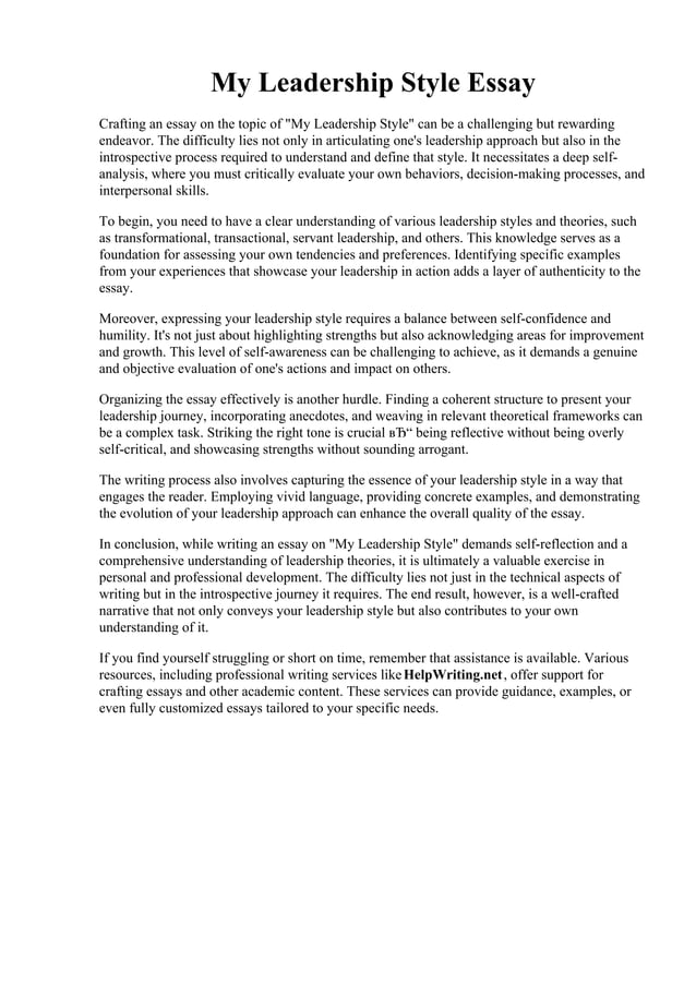 My Leadership Style Essay. Leadership Style Essay | PDF