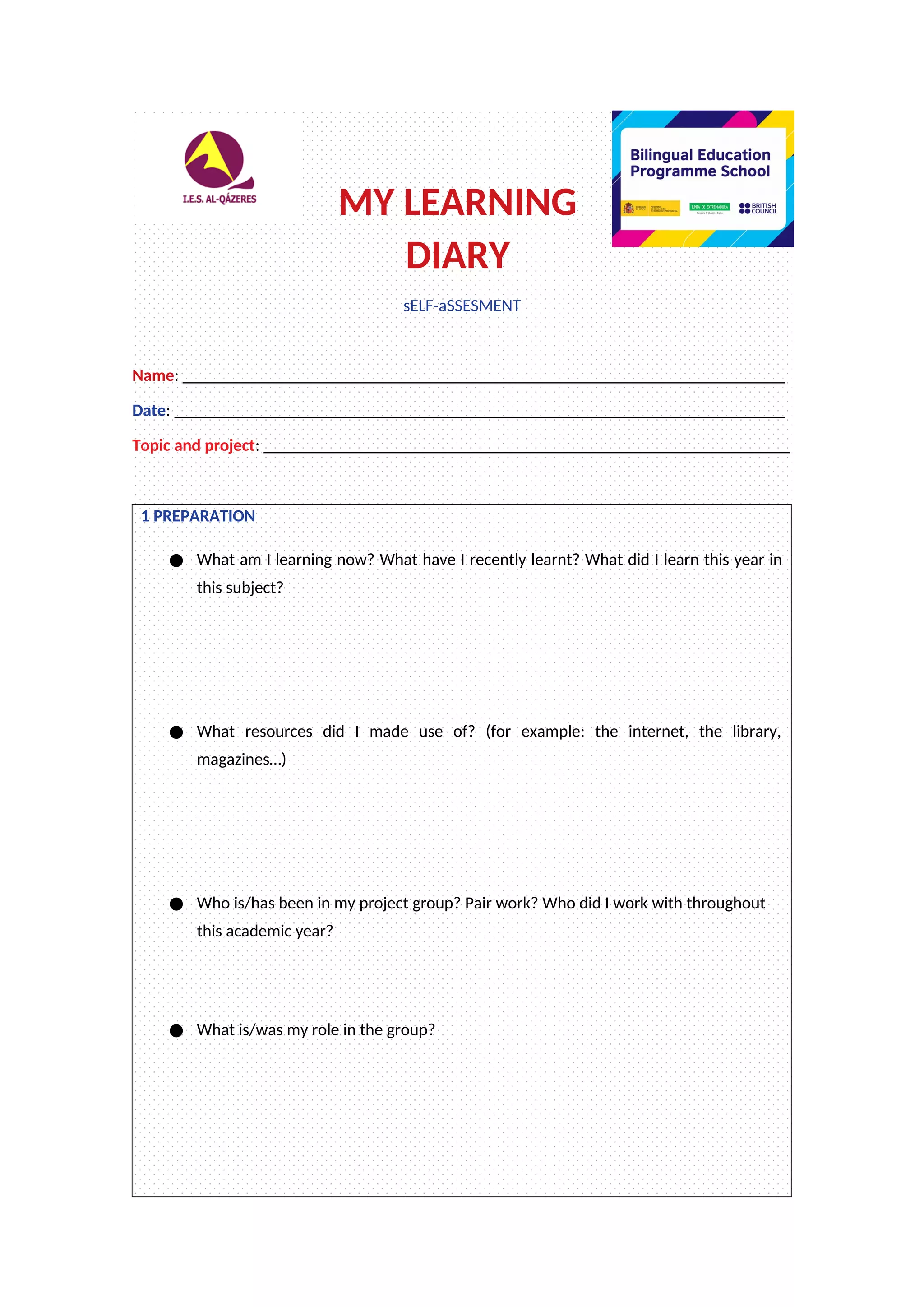 MY LEARNING DIARY: Students' self-assessment | PDF