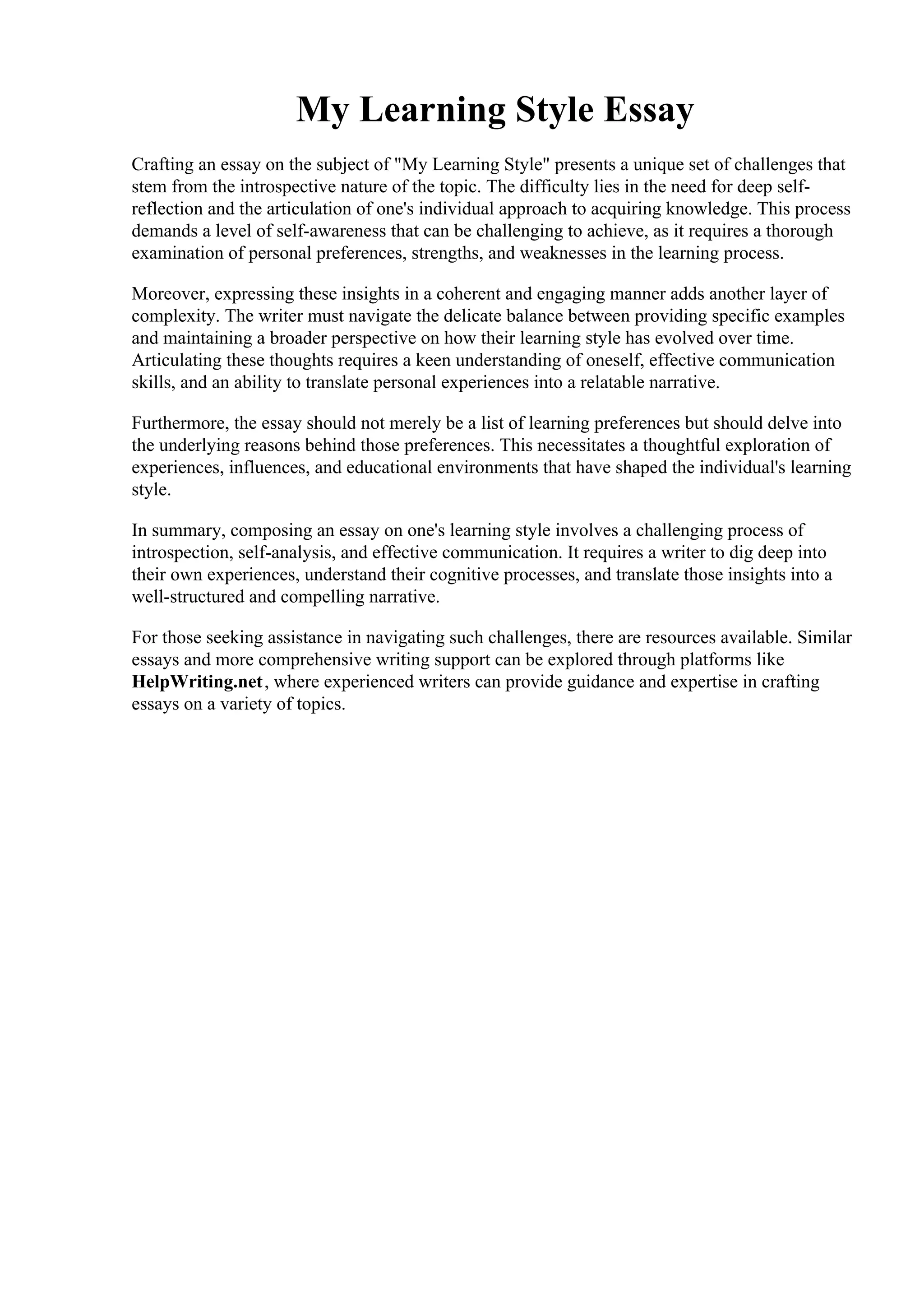 My Learning Style Essay | PDF