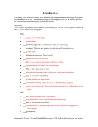 Learning Style Assessment | DOC | Education