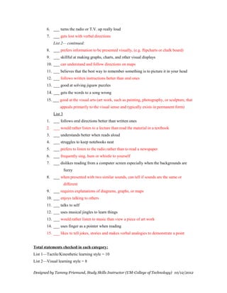 Learning Style Assessment | DOC | Education