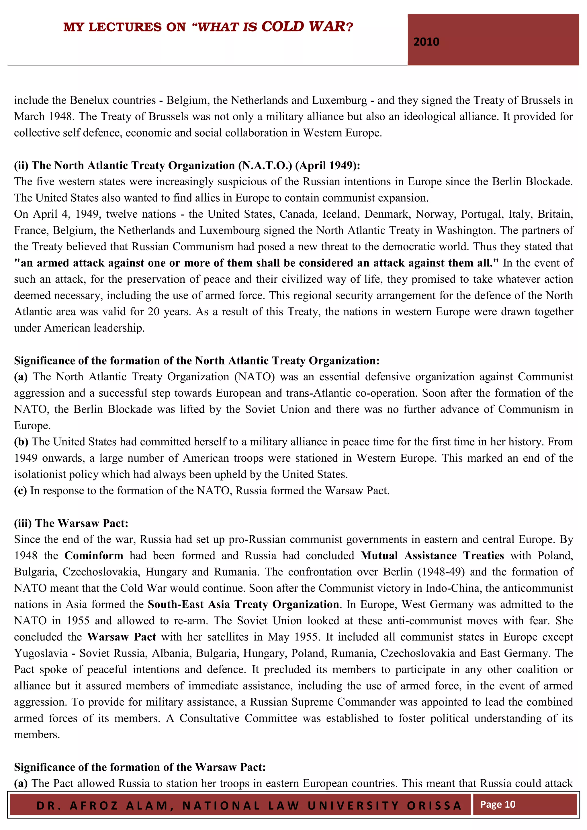 My Lecture One on What is Cold War? | PDF