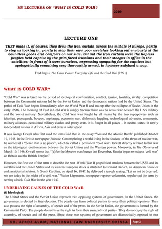 My Lecture One on What is Cold War? | PDF