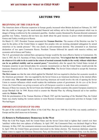My Lecture One on What is Cold War? | PDF