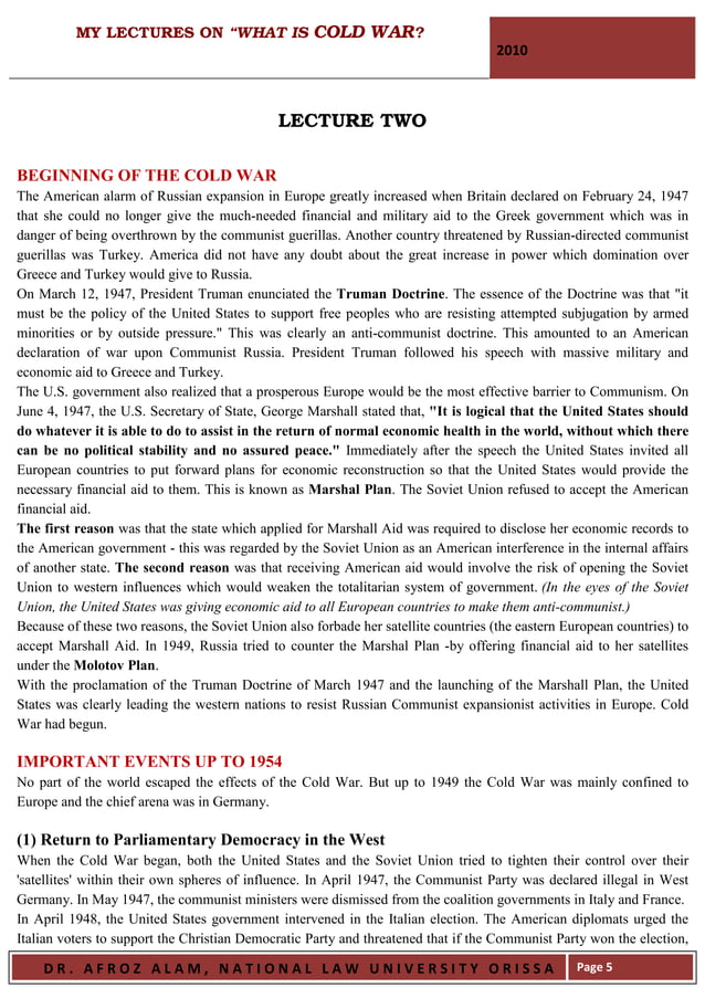 My Lecture One on What is Cold War? | PDF