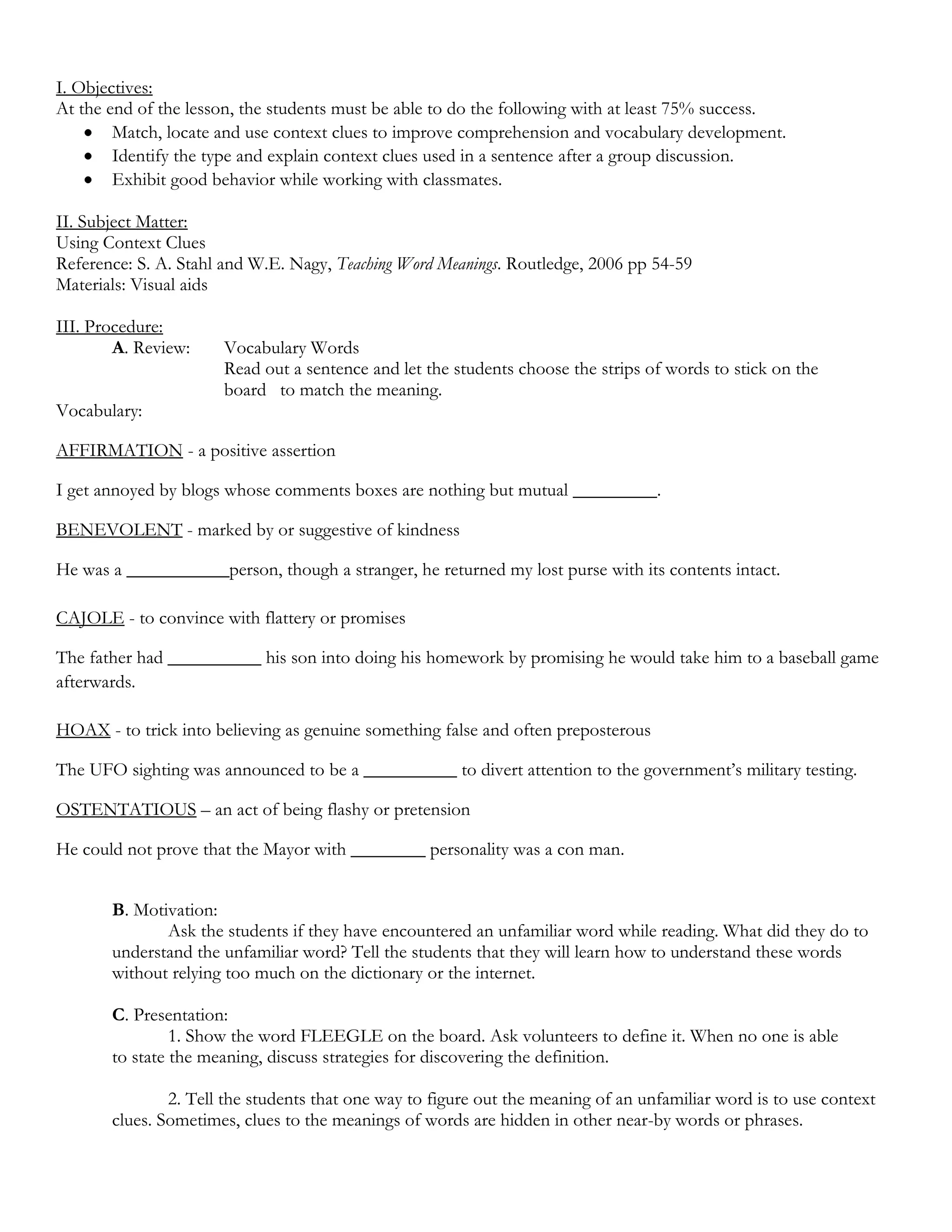 Activities for context clues | DOCX