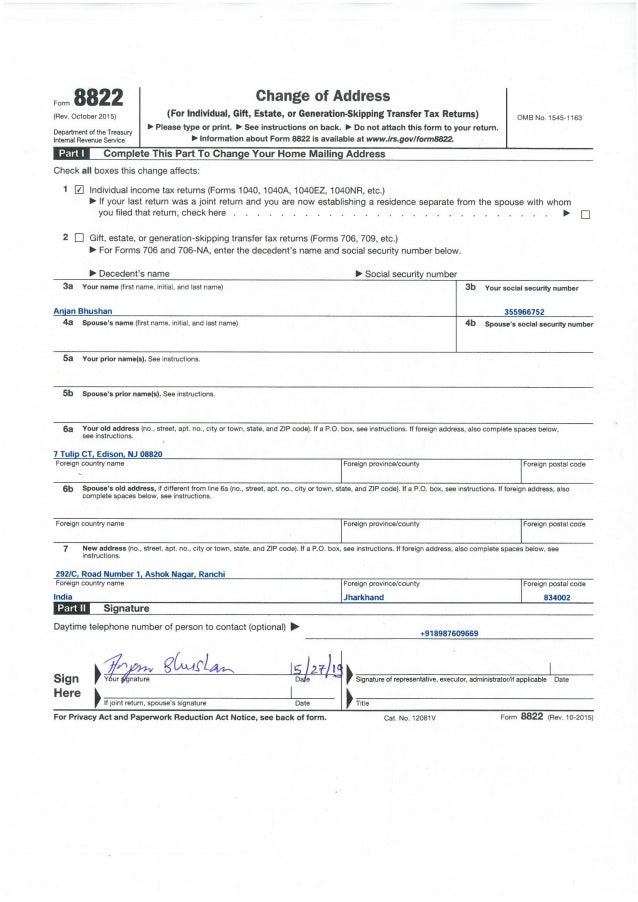 Filled and scanned Form - 8822