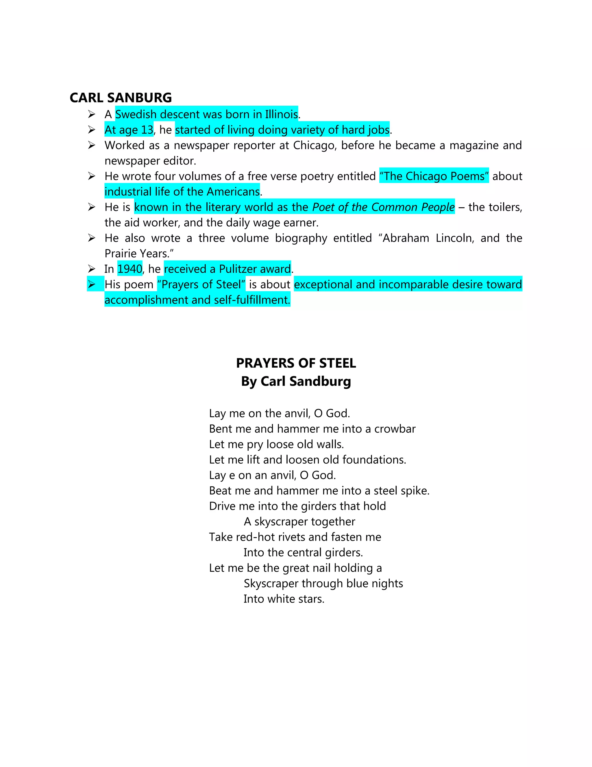 My life closed twice & prayers of steel (eng. & american lit.) | DOCX