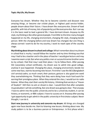My life,my dream | DOCX | Education