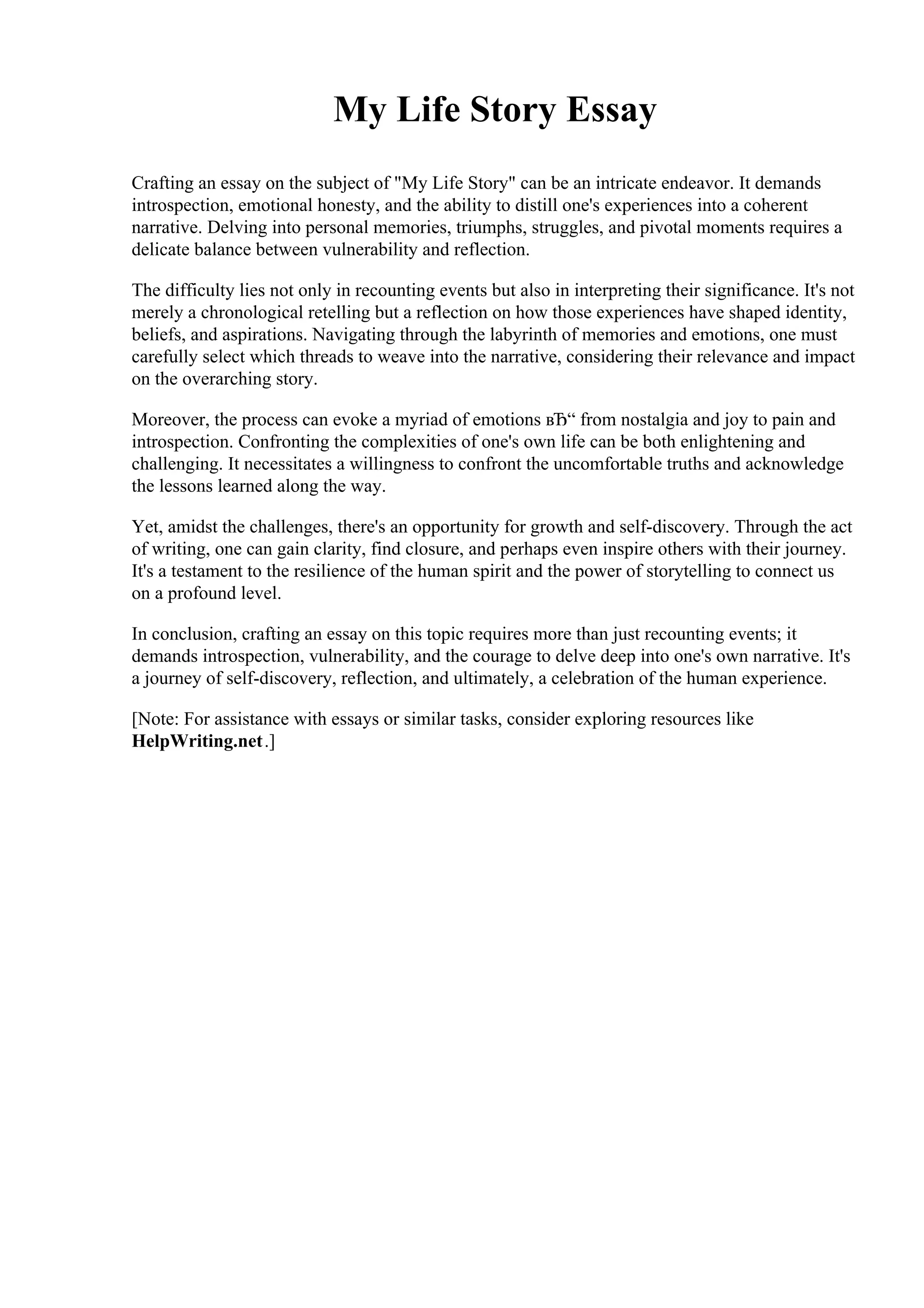 My Life Story Essay. Madera Community College | PDF