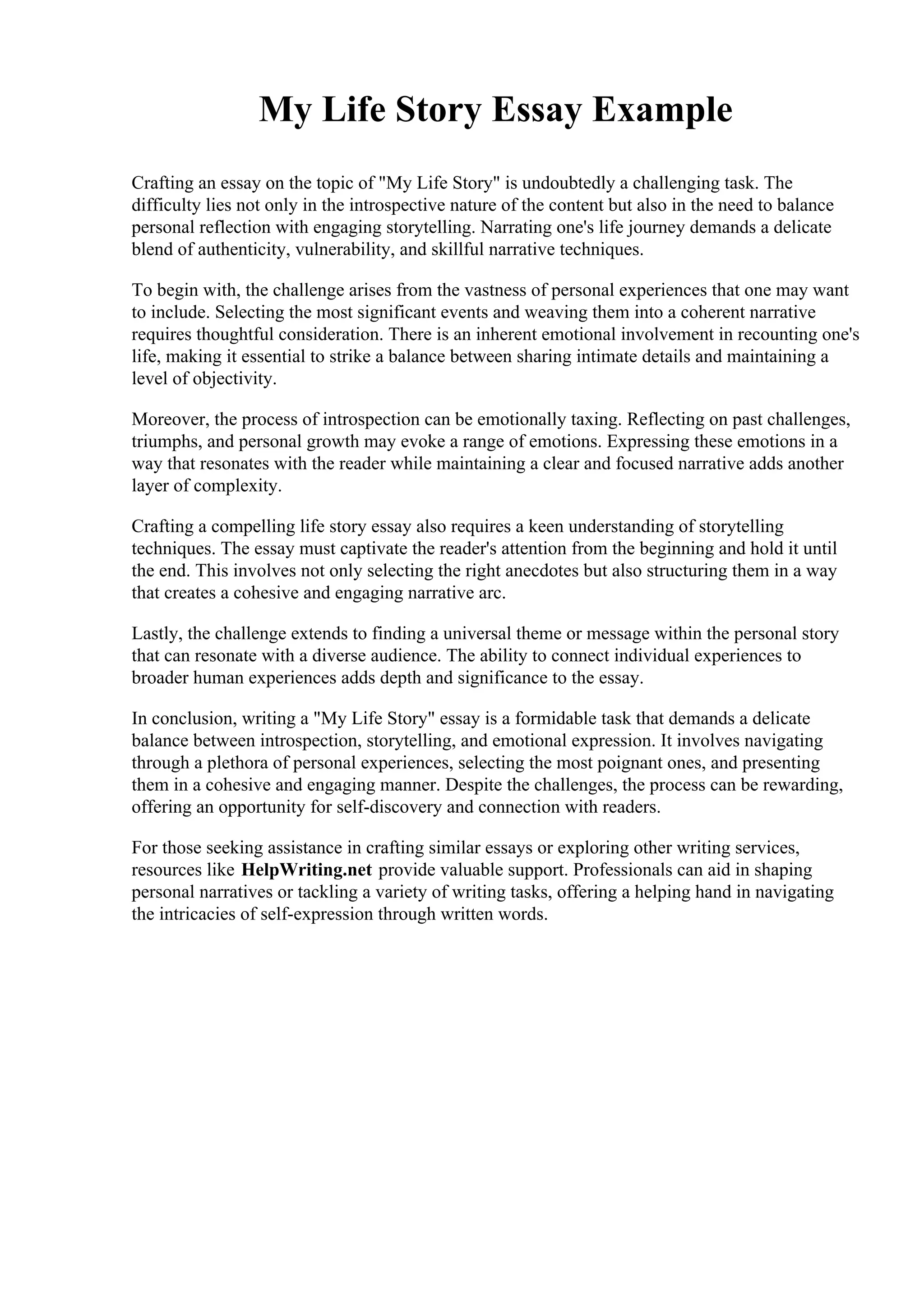 My Life Story Essay Example. Thunderbird School of Global Management | PDF