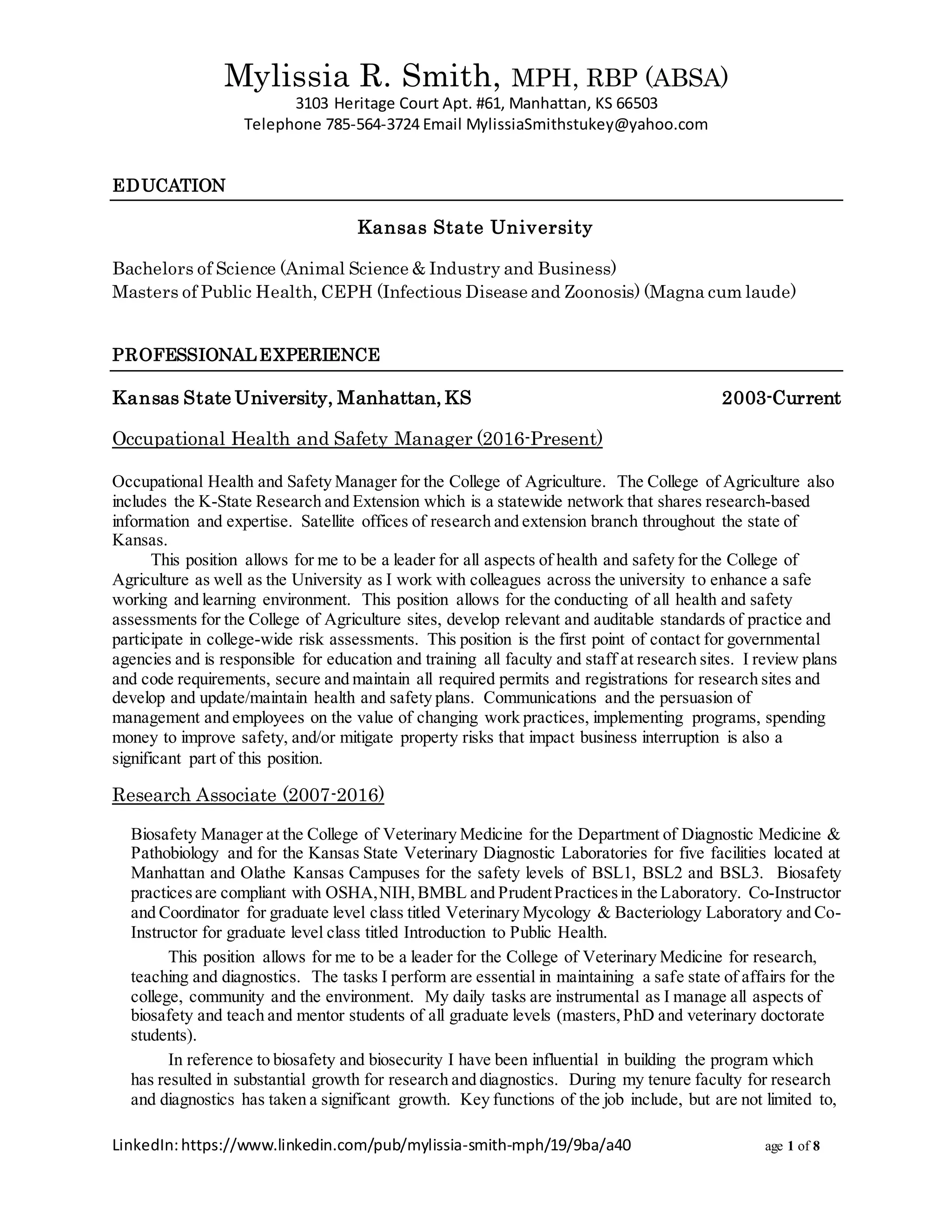 Mylissia Smith Resume Paragraph Form / CV | DOCX