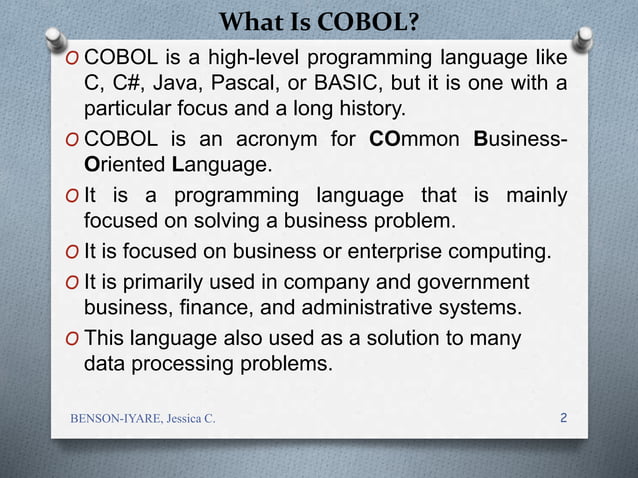 Introduction To Cobol Programming Language Ppt