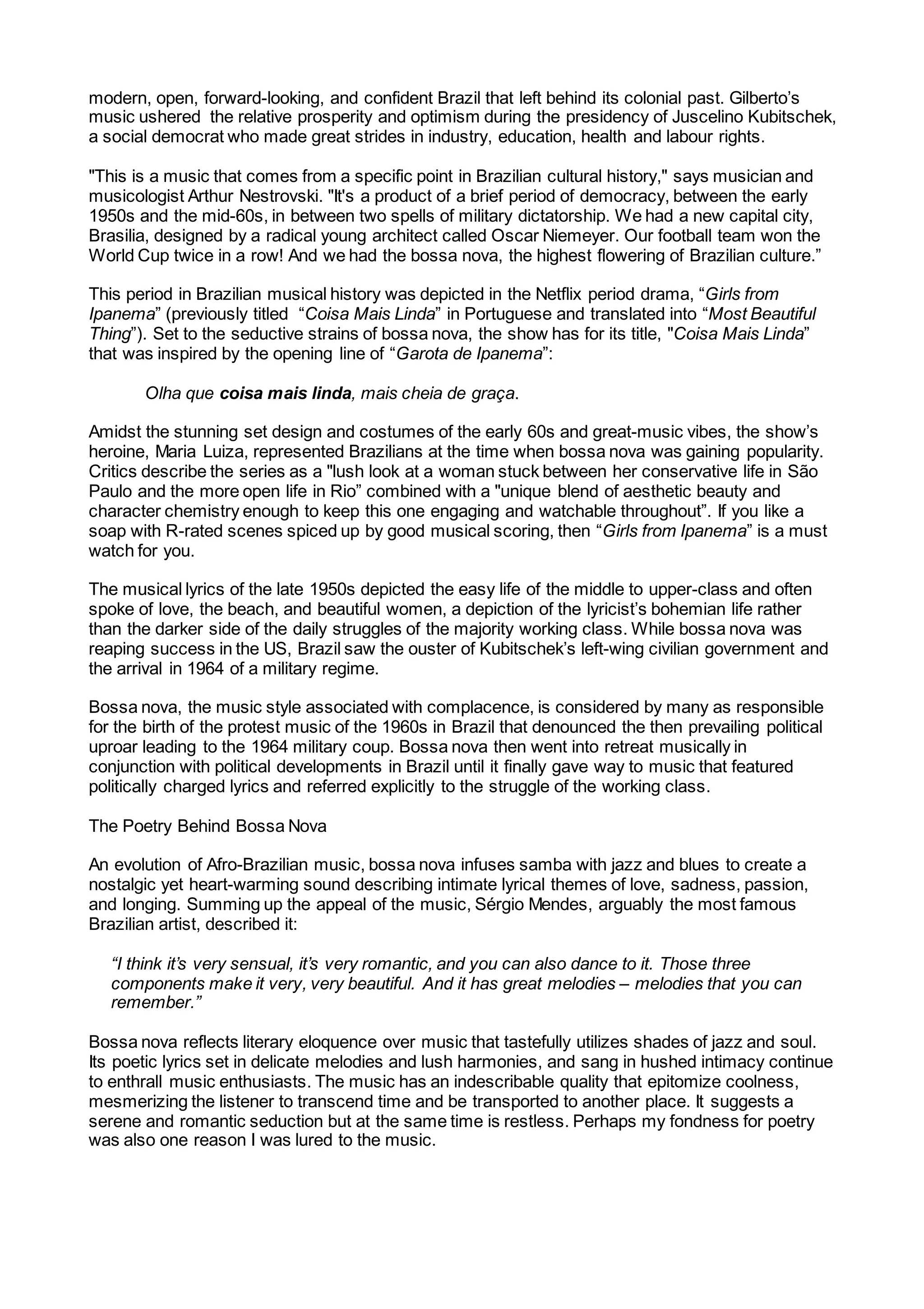 My Love Affair with Bossa Nova | DOCX